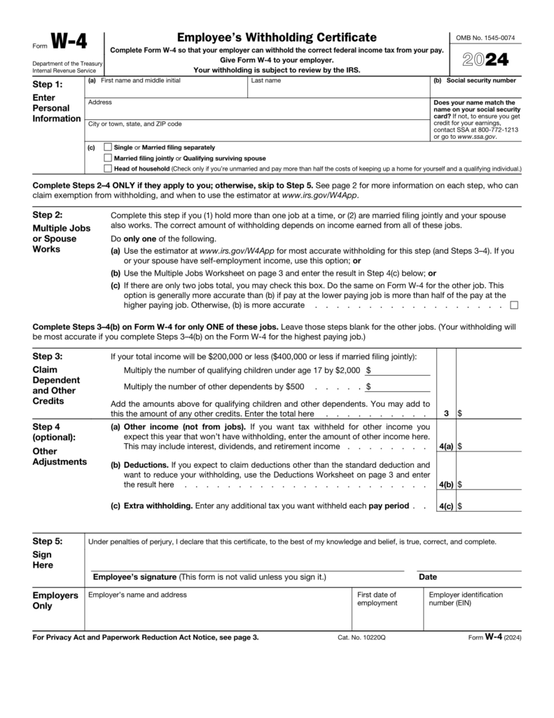 W4 Form 2025 Example Printable Form 2025